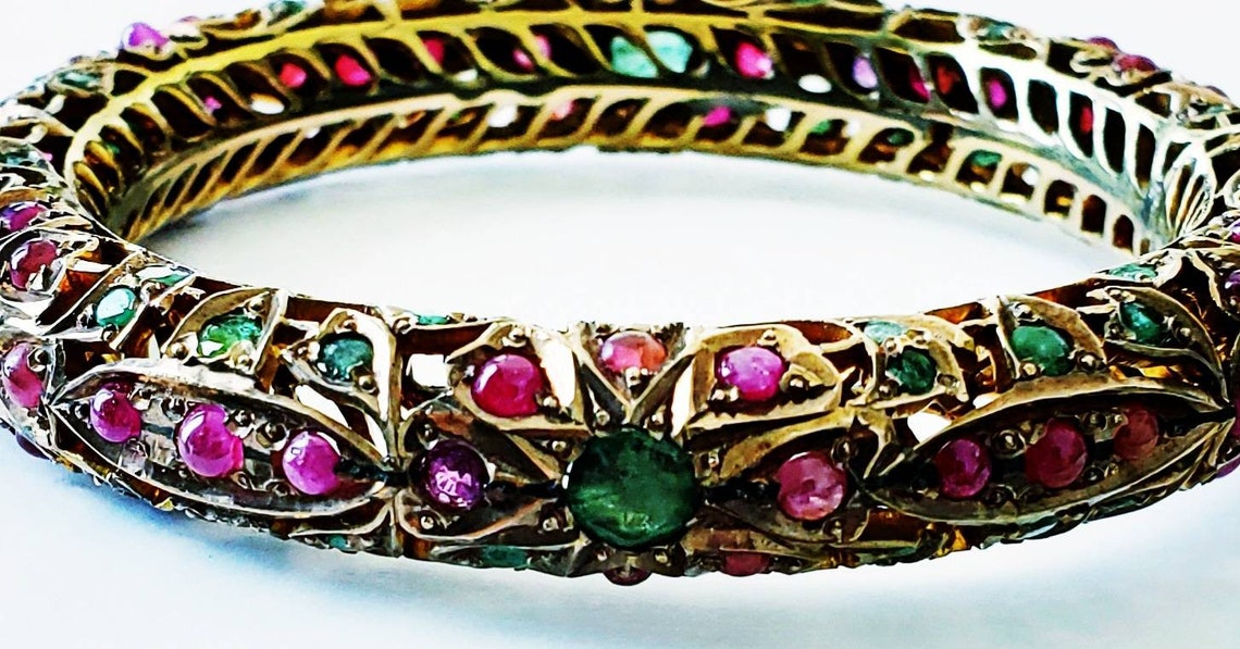 Emerald and Ruby Bangle | Ruby Bracelet | Emerald Bracelet | Multi ...