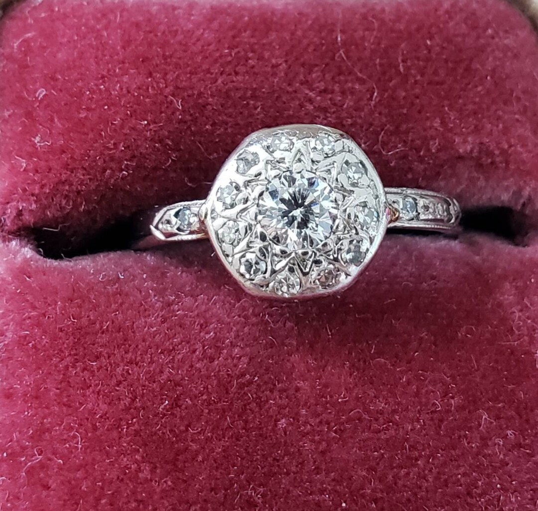 14k Antique Diamond Ring | Diamond Button Style Ring | Diamond Cluster ...