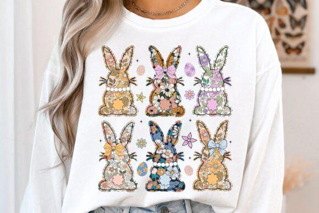 Boho Easter Bunny Png, Chilling With My Friends PNG, Retro Floral ...