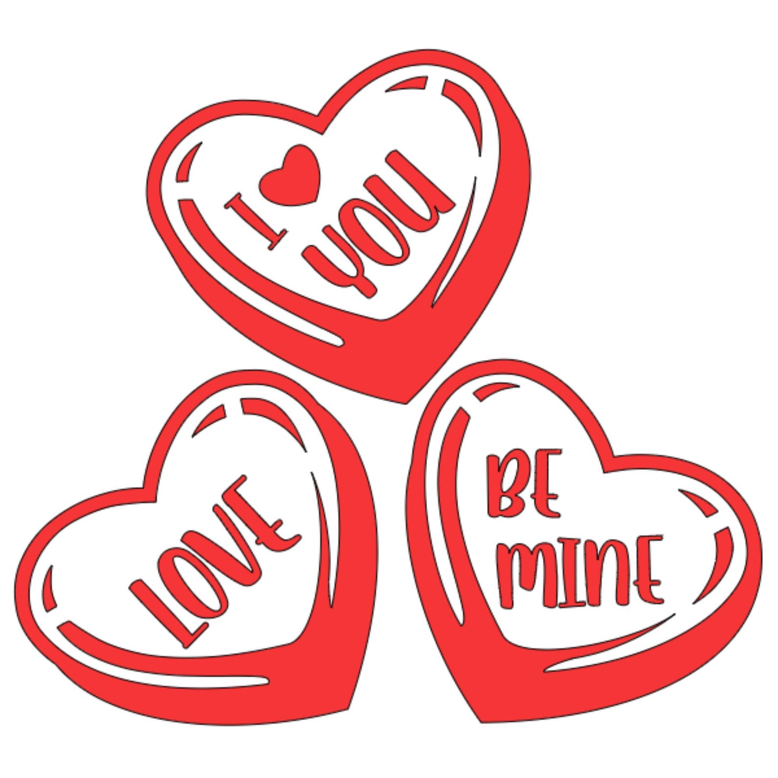 3D Conversation Hearts in Red, Black and White, Pngs, Instant Download ...