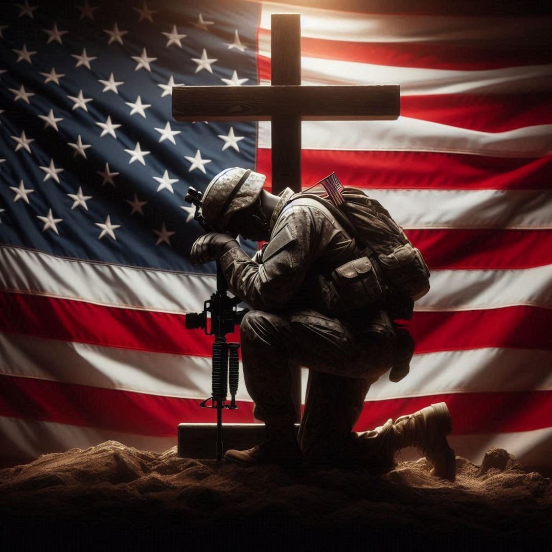 Praying Soldier With American Flag - Patriotic PNG (instant Download ...