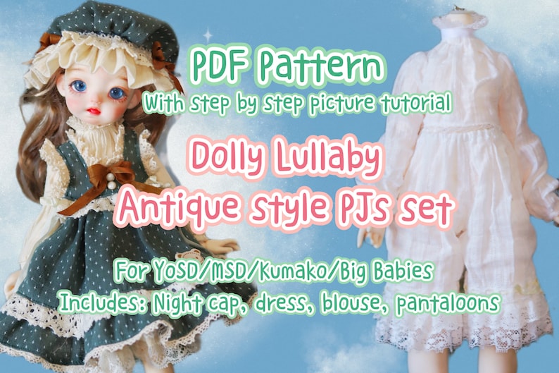 Bjd Doll Dress Pattern: Vintage Style Pajamas for Yosd MSD Kumako BJD ...