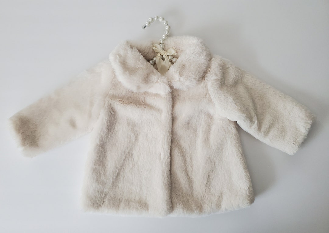 Ivory Faux Fur Long Sleeve Jacket Baby Toddler, Baby Girl Faux Fur Jacket, Baptism Christening ...