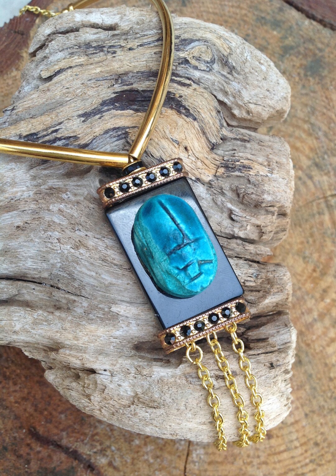 Handmade Scarab Necklace, Egyptian, Ancient, Beetle, Onyx, Choker, Boho ...