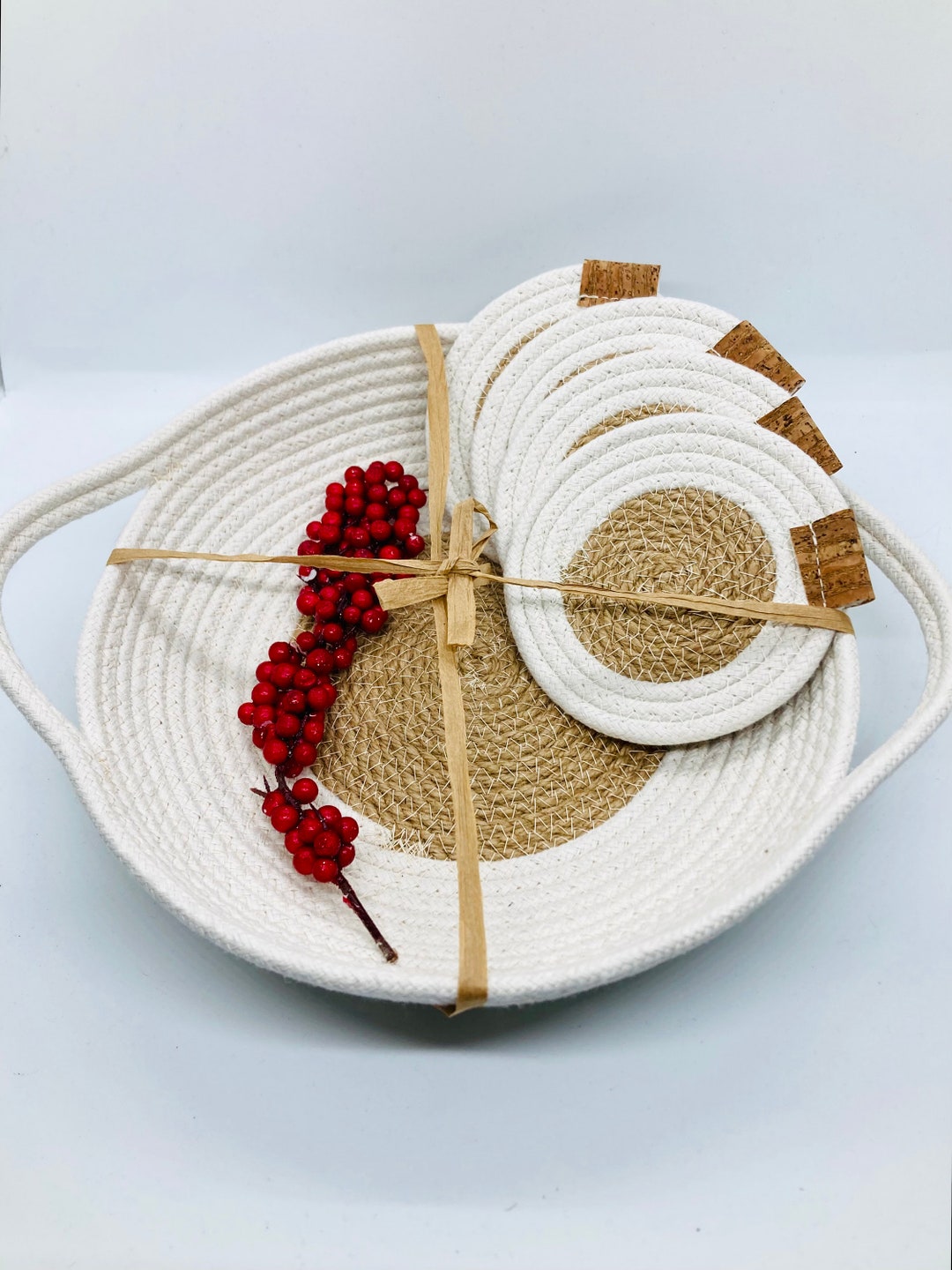 Rope Trey & Coasters Gift Set Fruit Bowl Gift Set Holiday - Etsy