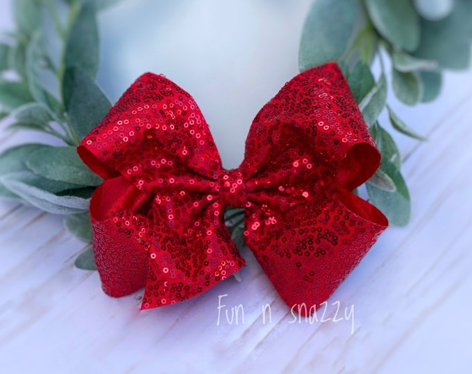 Large Red Sequin Hair Bow Red Sparkly Hairbow Big Red Bow - Etsy