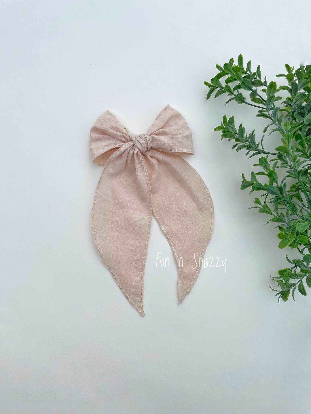 Large Hand Tied Bow, Beige Hair Bow, Taupe Hair Bow, Linen Hair Bow ...