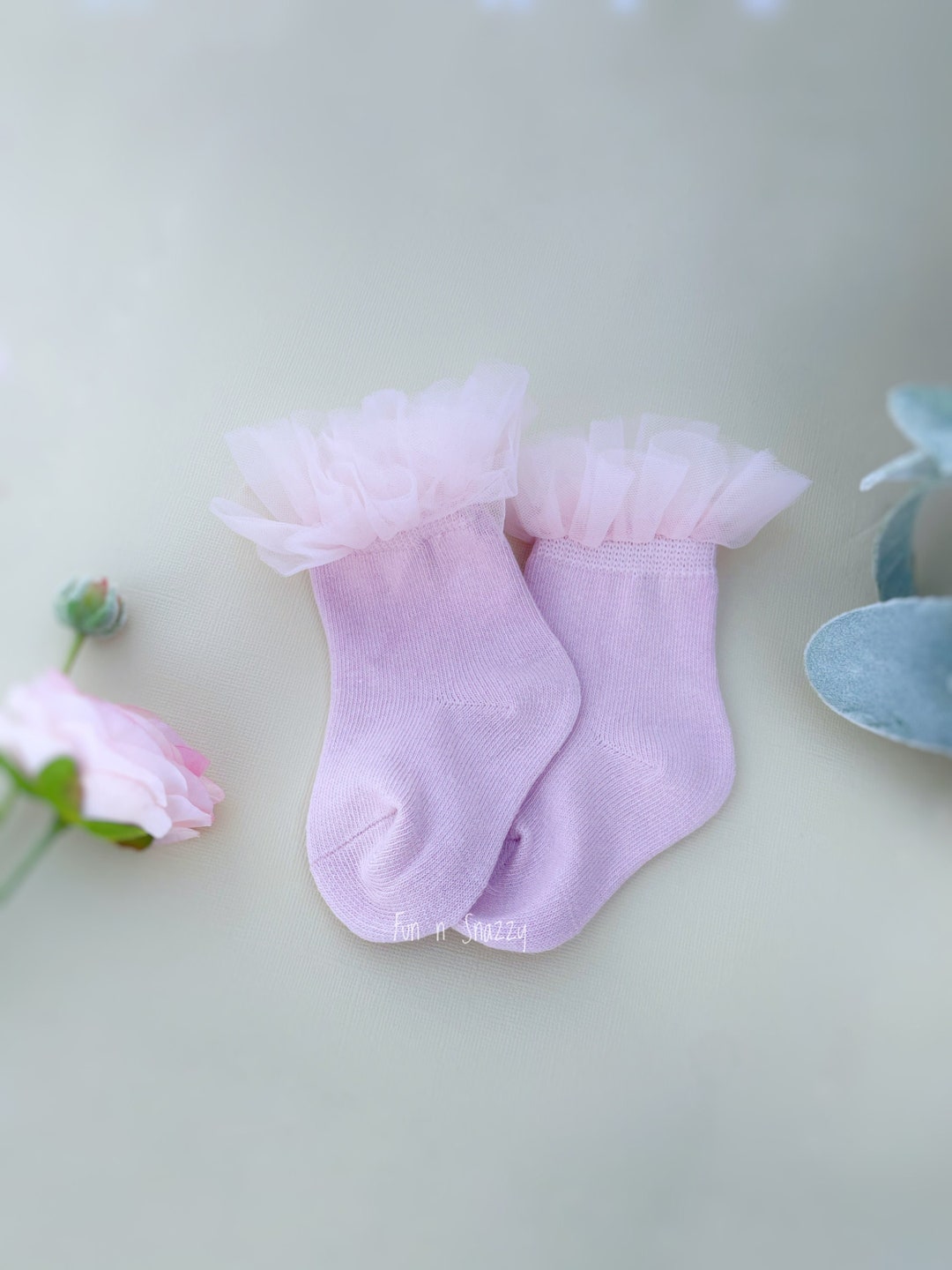 Pink Socks With Tulle Ruffles, Pink Ankle Socks, Baby Pink Socks, Girls ...