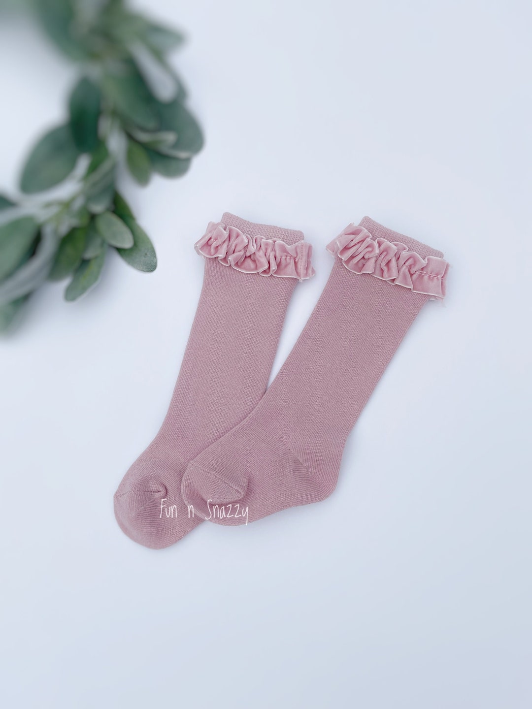 Pink Socks With Velvet Ruffles, Baby Pink Socks, Pink Knee High Socks ...