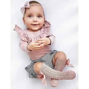 Rose Pink Socks With Bows, Pink Socks, Baby Pink Socks, Pink Knee High ...
