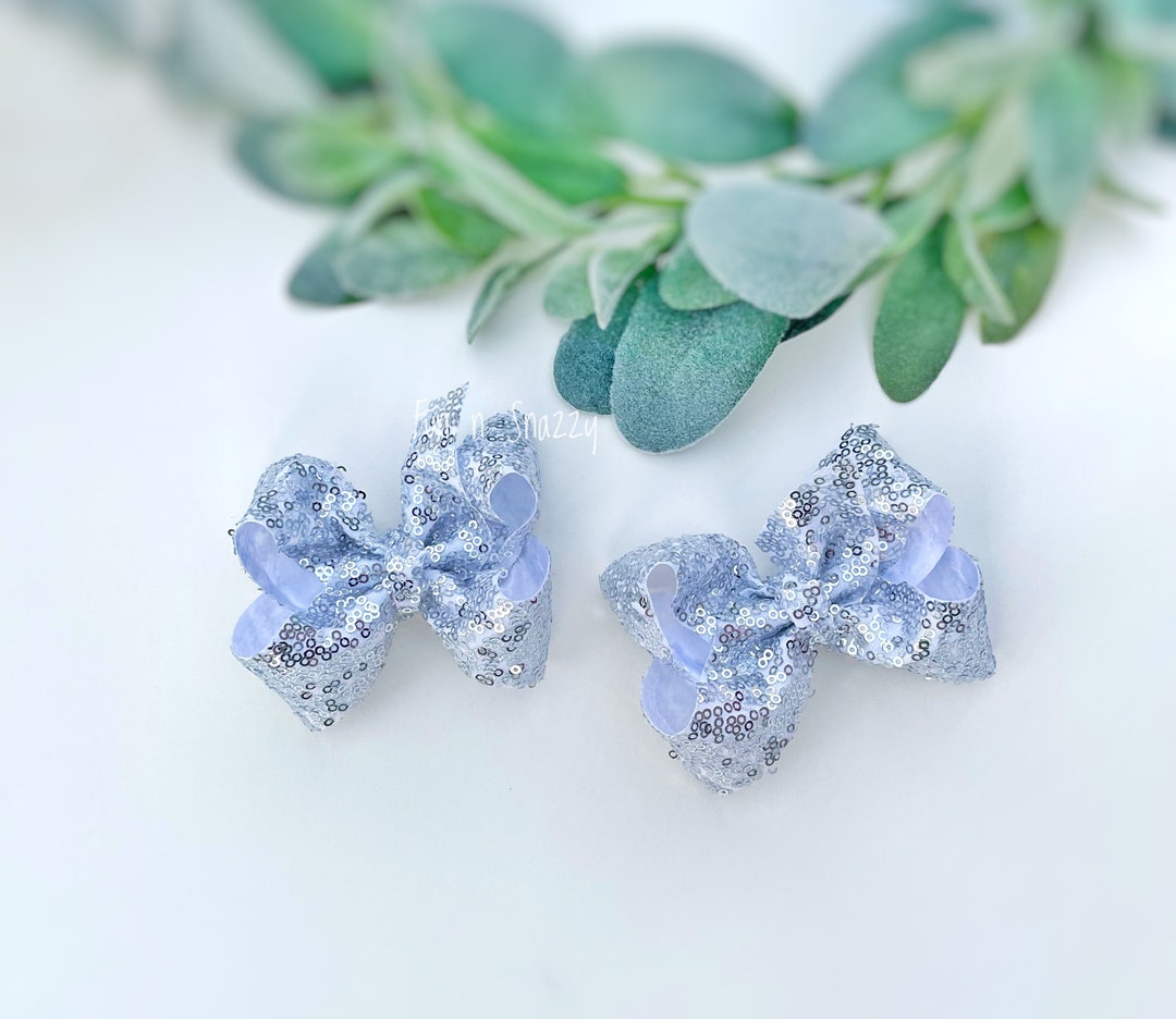 Silver Bows Set, Silver Sequin Bows, New Years Bows, Piggy Tail Bows ...