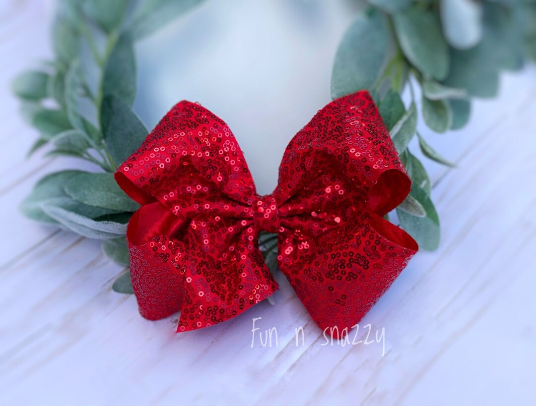 Large Red Sequin Hair Bow Red Sparkly Hairbow Big Red Bow - Etsy