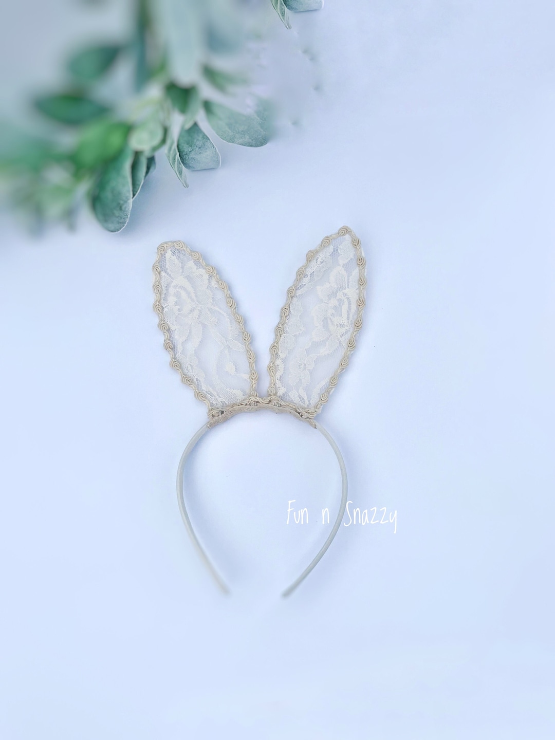 Lace Bunny Ears Headband, Ivory Bunny Ears Hard Headband, Vintage Bunny ...