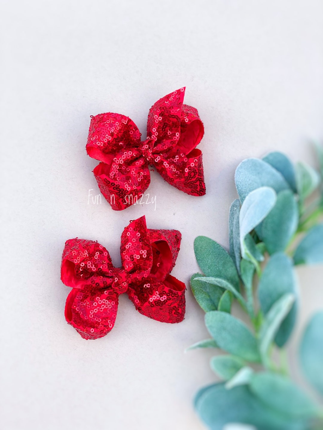 Red Sequins Hair Bows, Red Pigtail Bows, Sparkly Red Bows, Red Sequin ...