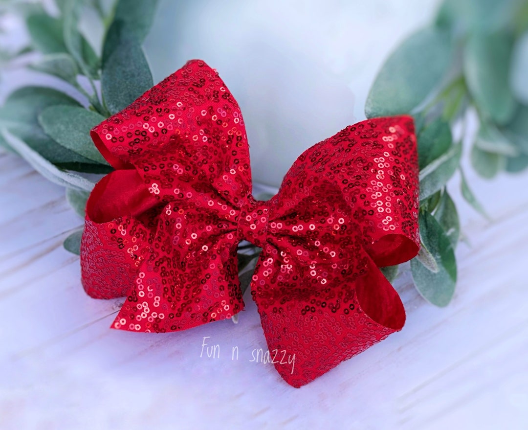 Large Red Sequin Hair Bow, Red Sparkly Hairbow, Big Red Bow, Red ...