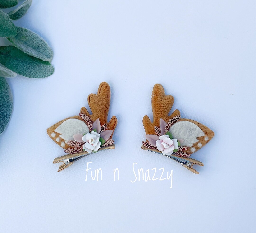 Boho Deer Antlers, Brown and Pink Deer Antlers Hair Clips, Toddler Deer ...