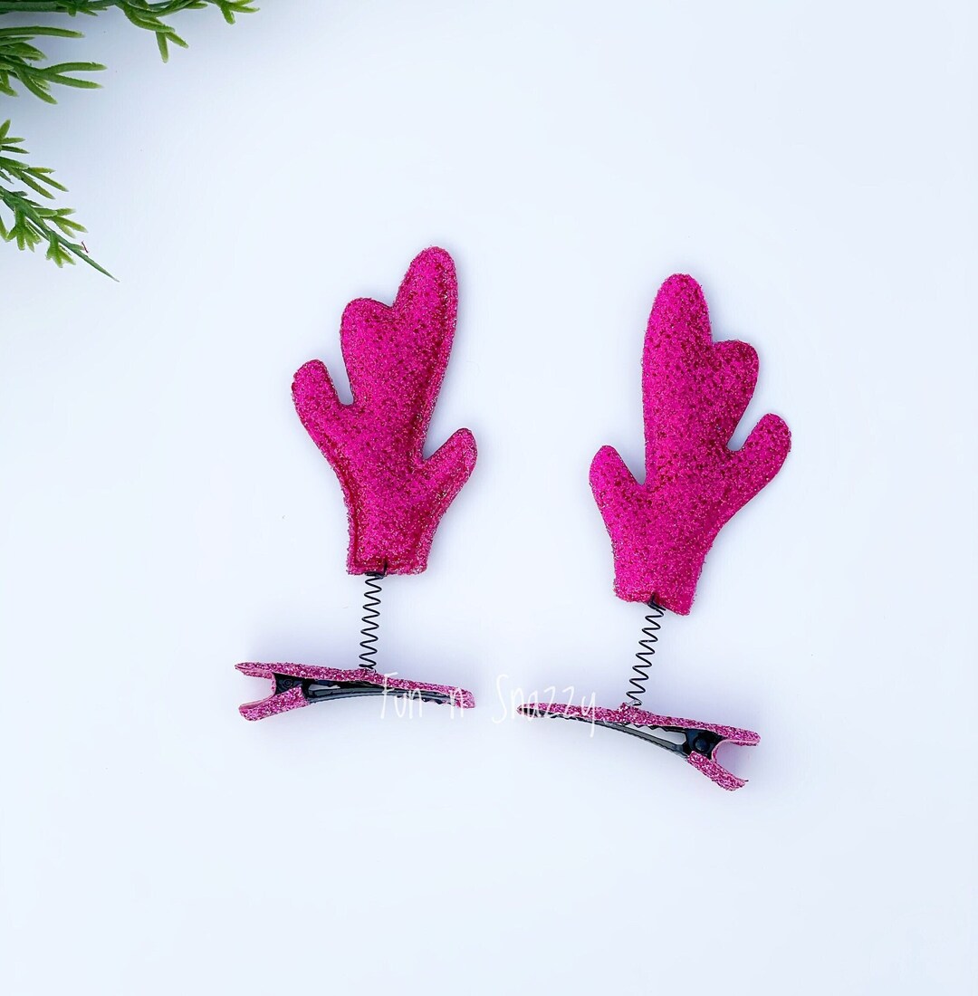 Hot Pink Deer Antlers Hair Clips, Sparkly Pink Deer Antler Clips, Girls ...