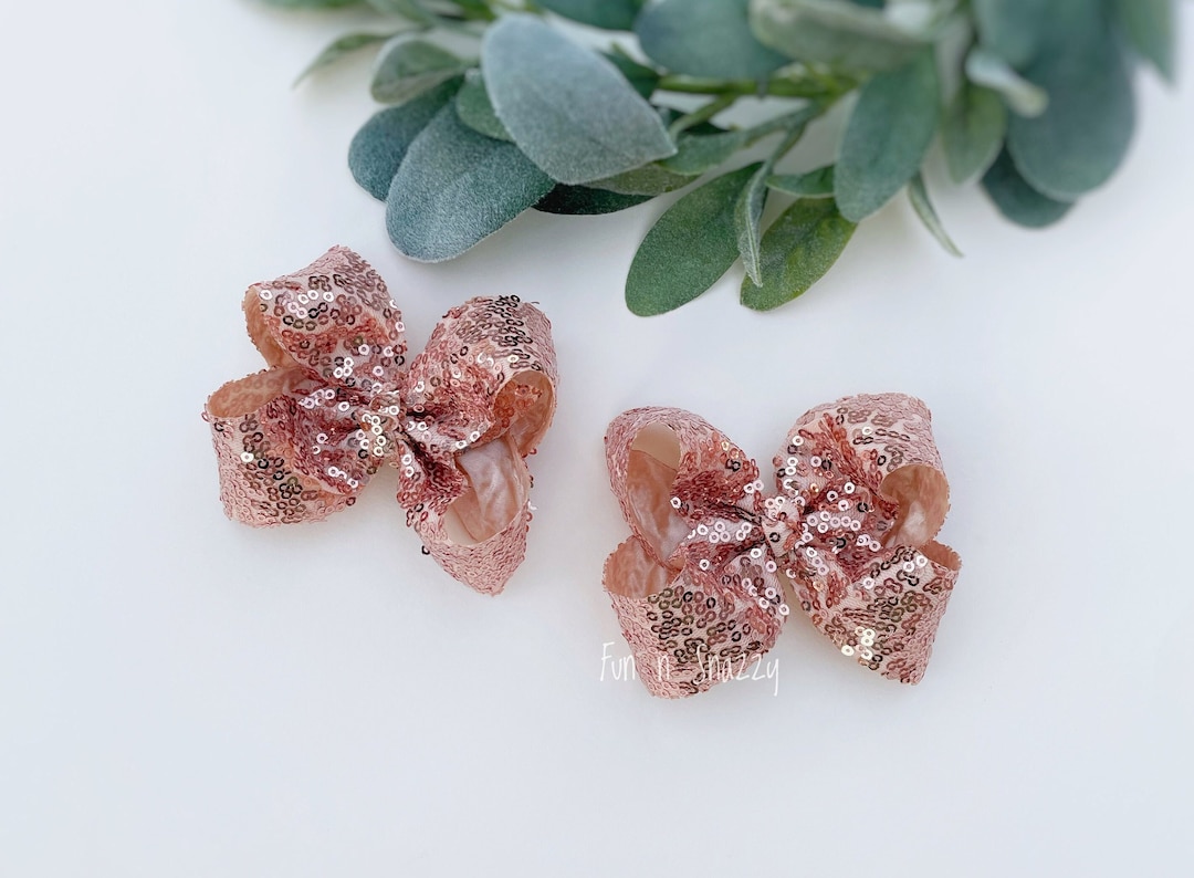 Set Rose Gold Hair Bows, Sparkly Rose Gold Bows, Toddler Small Hair ...