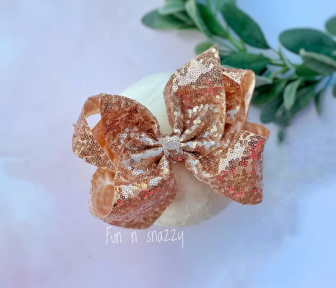 Rose Gold Hair Bow, Large Sequins Bow, Sparkly Big Hair Bow, Large Rose ...