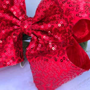 Large Red Sequin Hair Bow, Red Sparkly Hairbow, Big Red Bow, Red ...