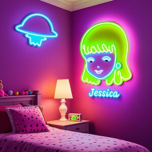 Custom Girl Face With Name Neon Sign,girl Name Light up Sign,baby ...