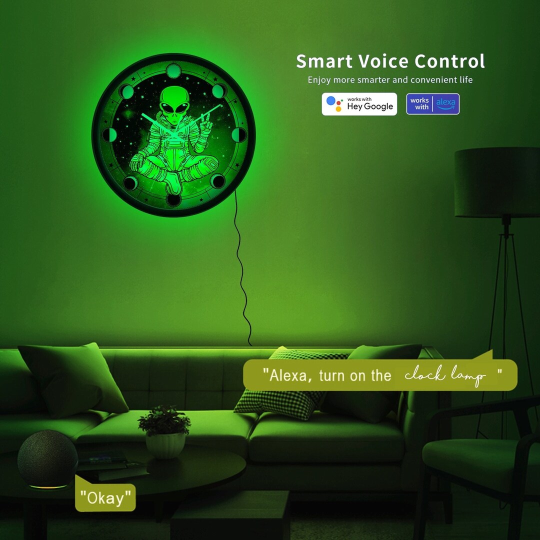 Green Alien Spaceman Smart Clock Lampvoice Control RGB Alien - Etsy