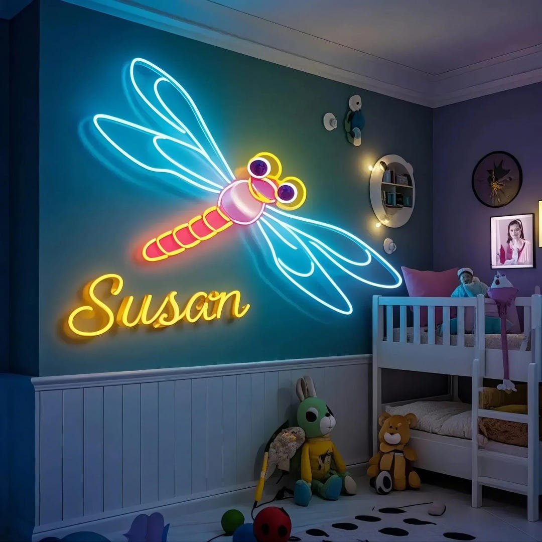 Custom Dragonfly Nursery Name Led Sign,dragonfly Neon Sign,dragonfly ...