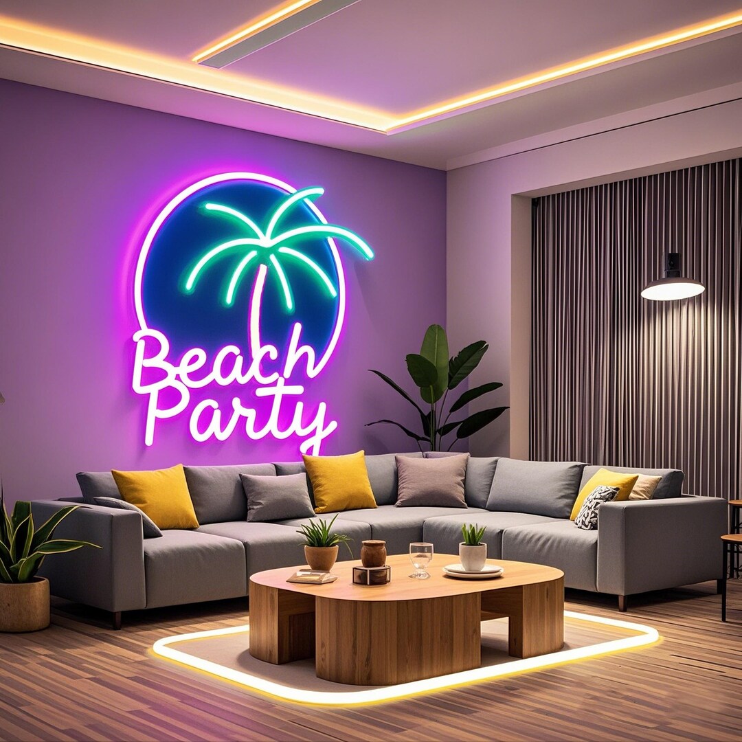 Beach Party Neon Sign,custom Beach Bar Led Sign,palm Tree Neon Sign ...