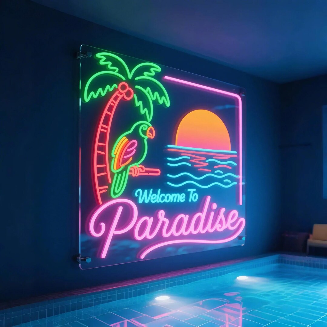 Welcome to Paradise Neon Sign,custom Bar Led Sign,palm Tree Neon Sign ...