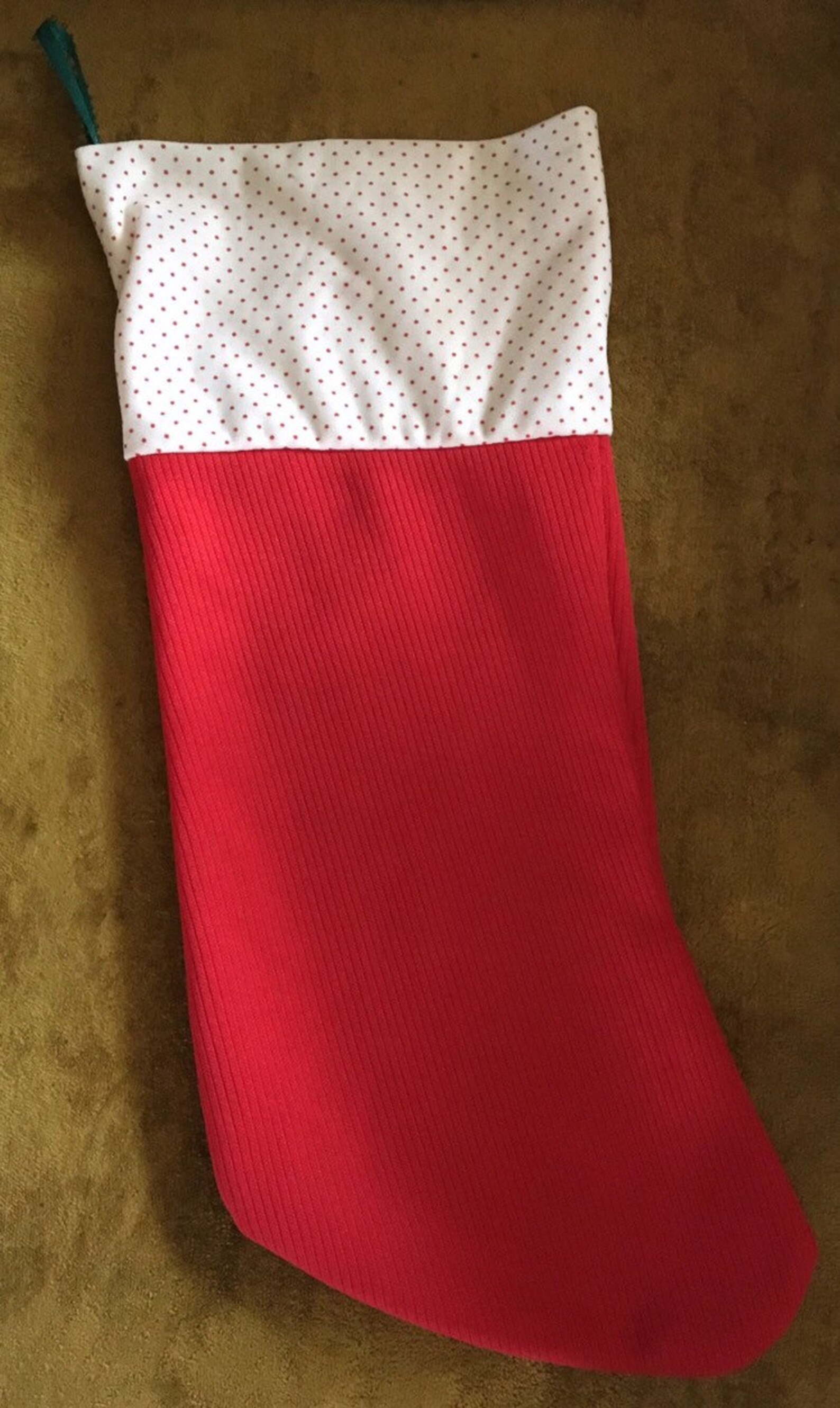 RETRO Christmas Stocking Red Polka Dot Trim W/white Red - Etsy