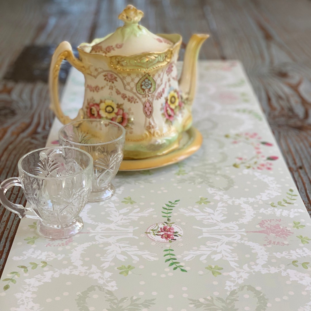 French Romantic Vintage Table Runner, Light Green Unique Table Runner ...