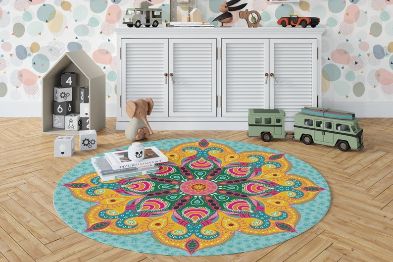 Vinyl Area Rug With Colorful Mandala Ethnic Linoleum Indoor - Etsy