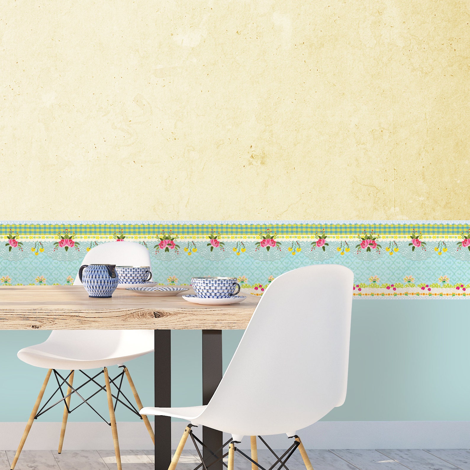 Floral Wallpaper Border Blue Wallpaper Border Wallpaper | Etsy