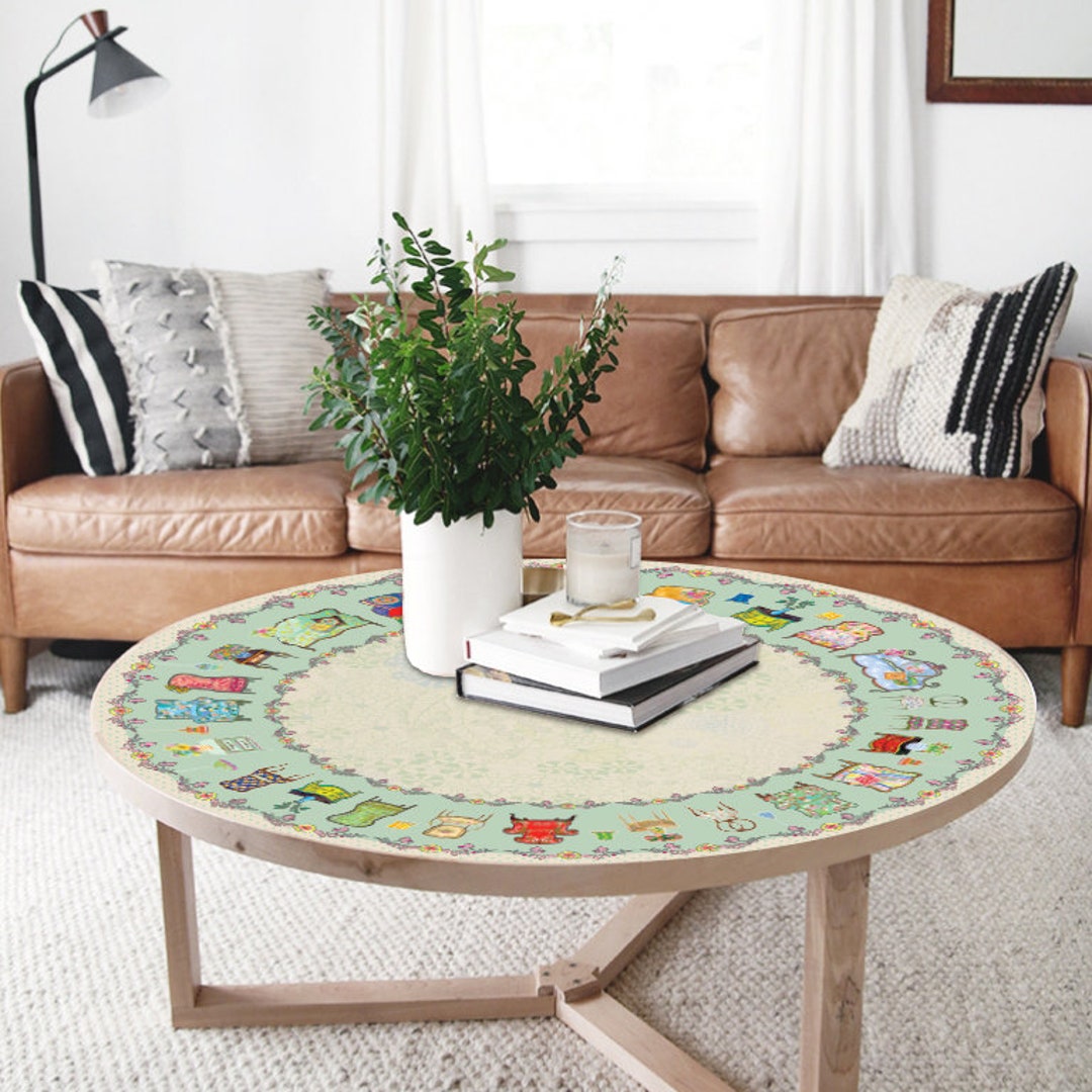 Round Vintage Chairs Vinyl Table Cover Mint Green Table - Etsy