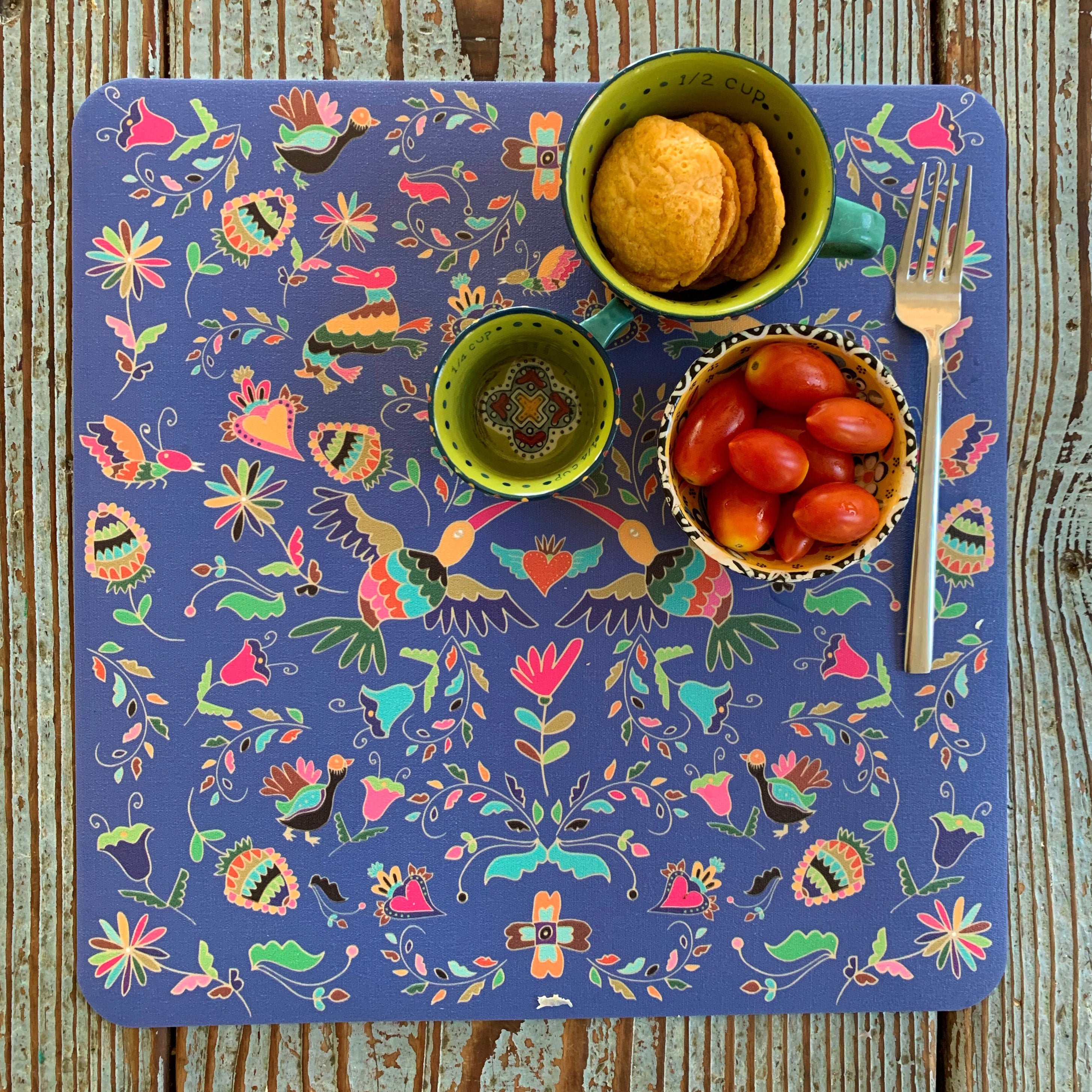 Large Table Mats for Everyday Dark Gray Colorful Ethnic Set | Etsy