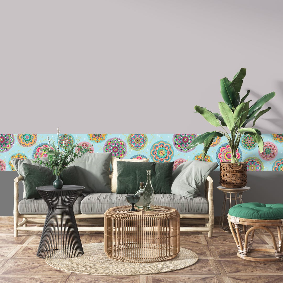 Removable Blue Wallpaper Border, Moroccan Inspired Wallpaper, Hippie ...