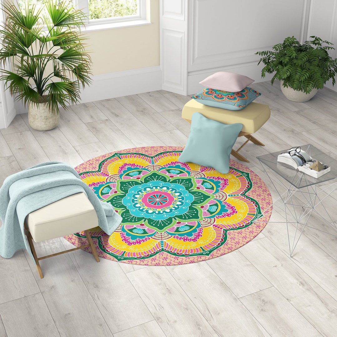 Beautiful Vinyl Decorative Mat, Mandala Art Mat Easy to Clean Room ...