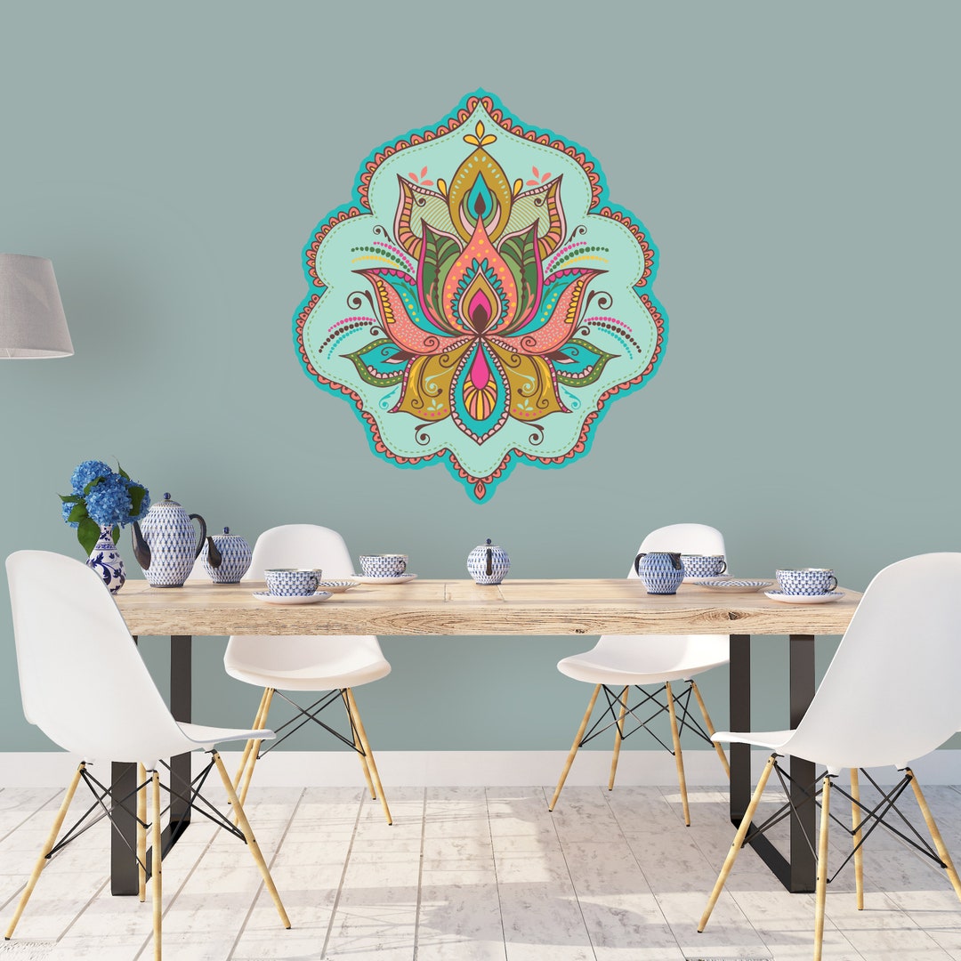 Turquoise Lotus Flower Removable Decal, Sacred Hindu Lotus Flower Wall ...