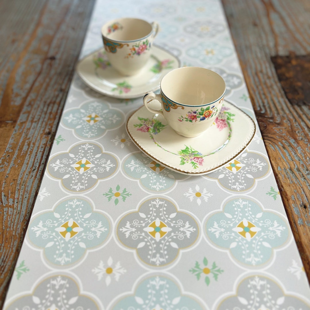 Elegant Table Decoration, Grey Runner, Vinyl Table Runner, Art Mat ...