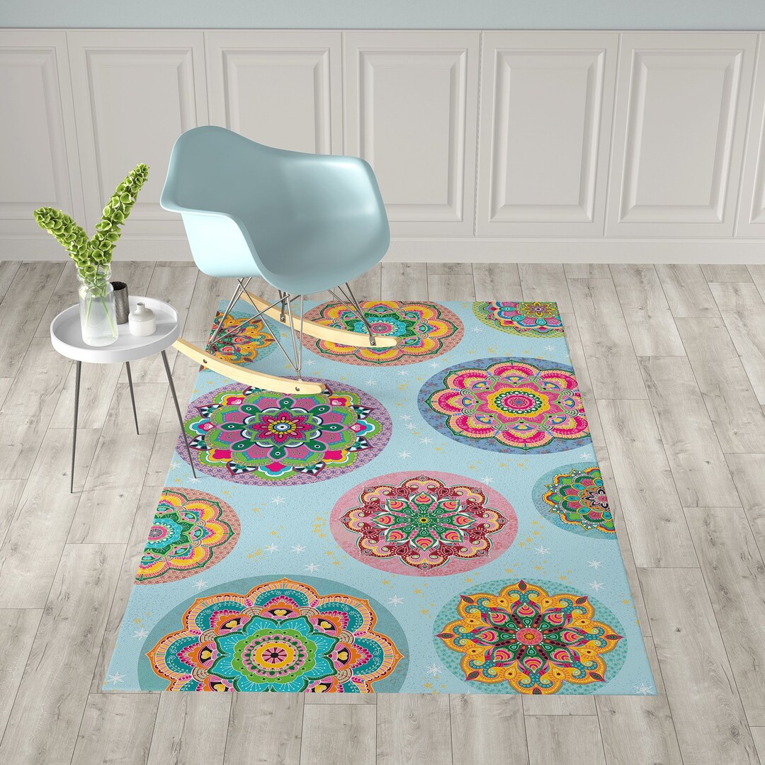 Large Mandala Vinyl Area Mat, Beautiful Home Office Rug, Non Slip Mat ...