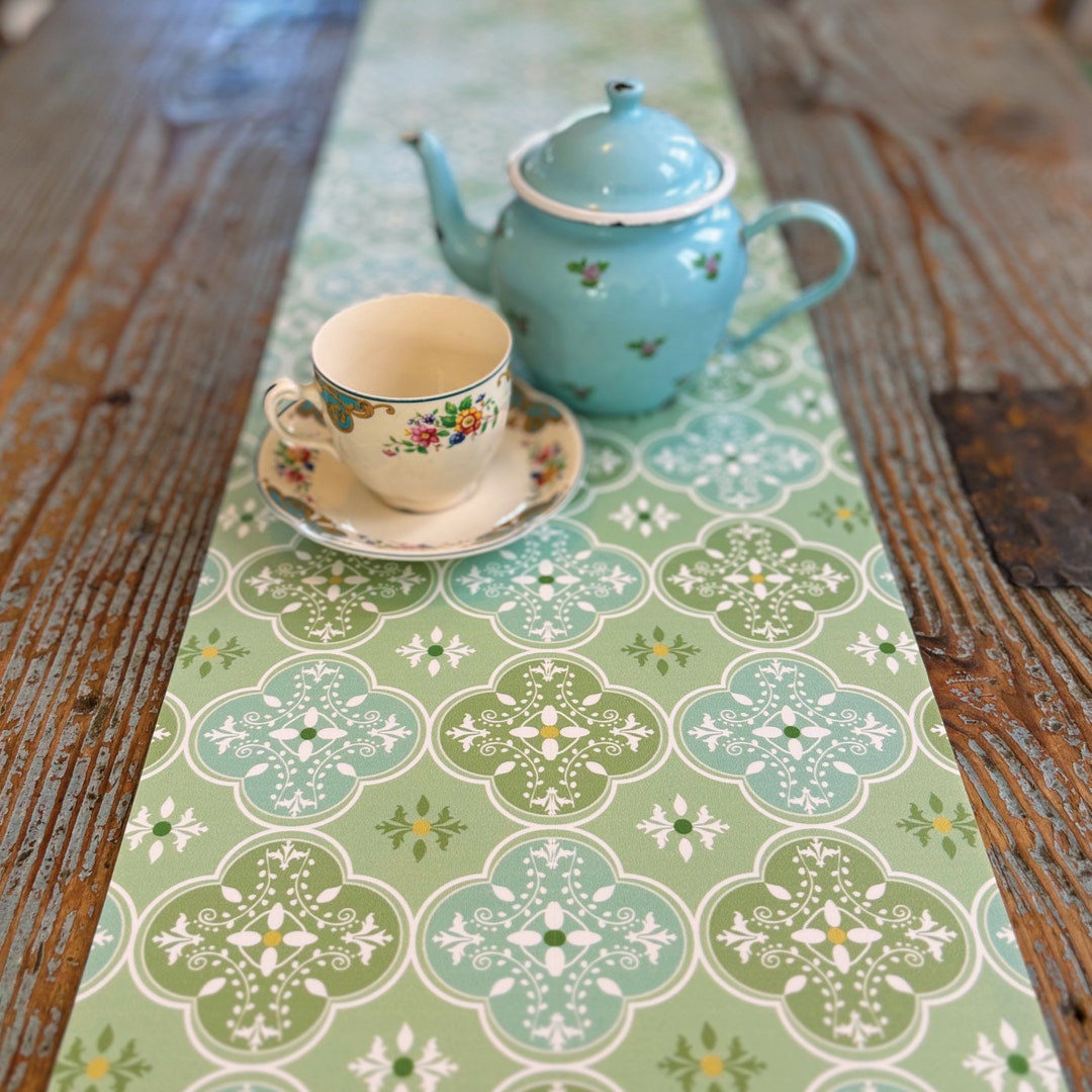 Elegant Table Decoration, Green Runner, Vinyl Table Runner, Art Mat ...
