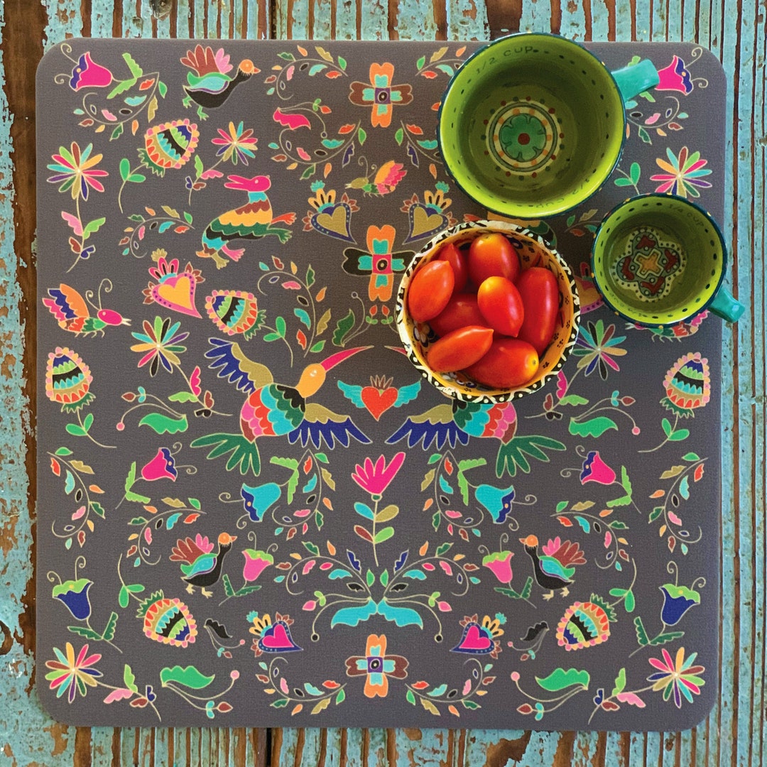 Large Table Mats for Everyday, Dark Gray Colorful Ethnic Set of 4 OR 6 ...