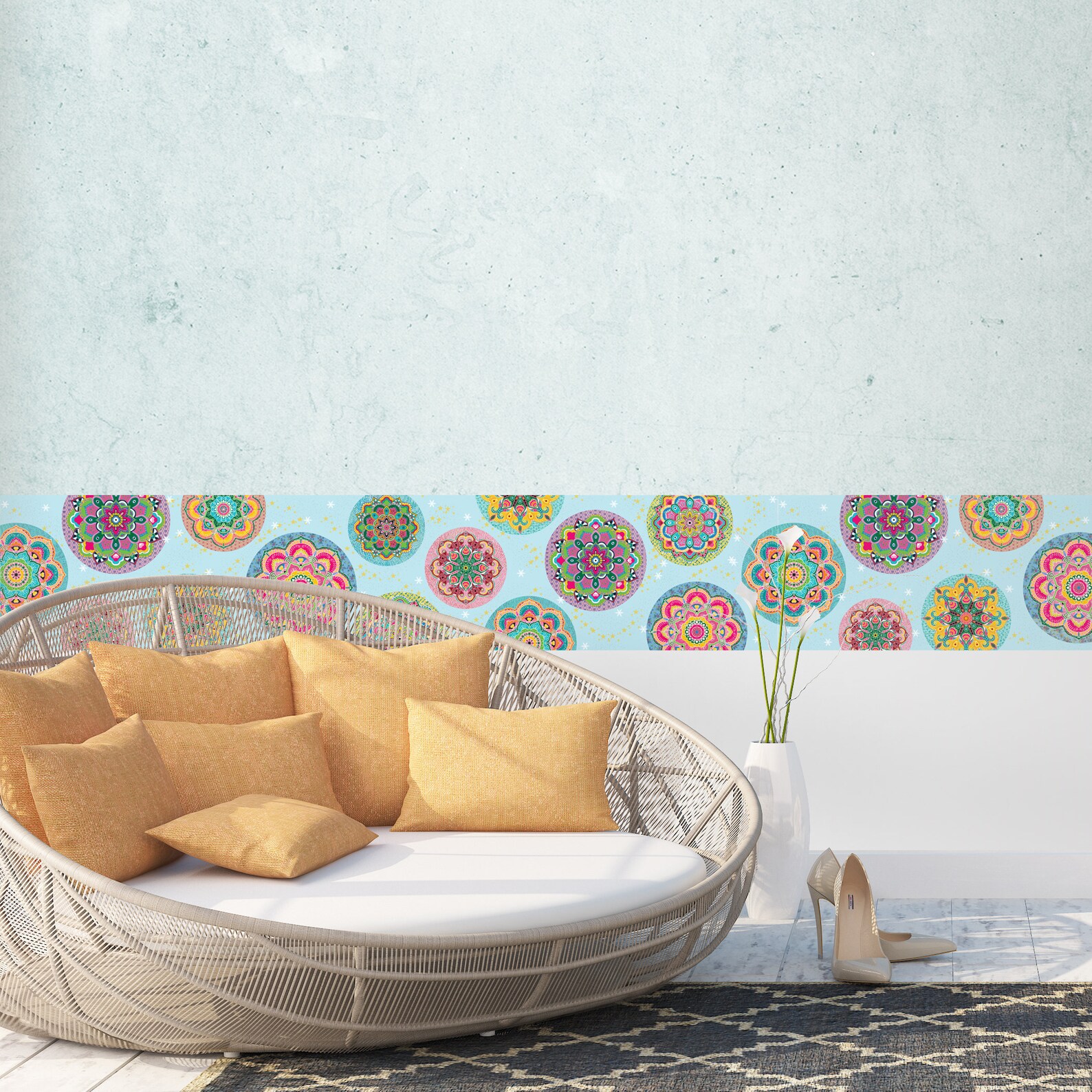 Removable Light Blue Wallpaper Border Moroccan Inspired | Etsy