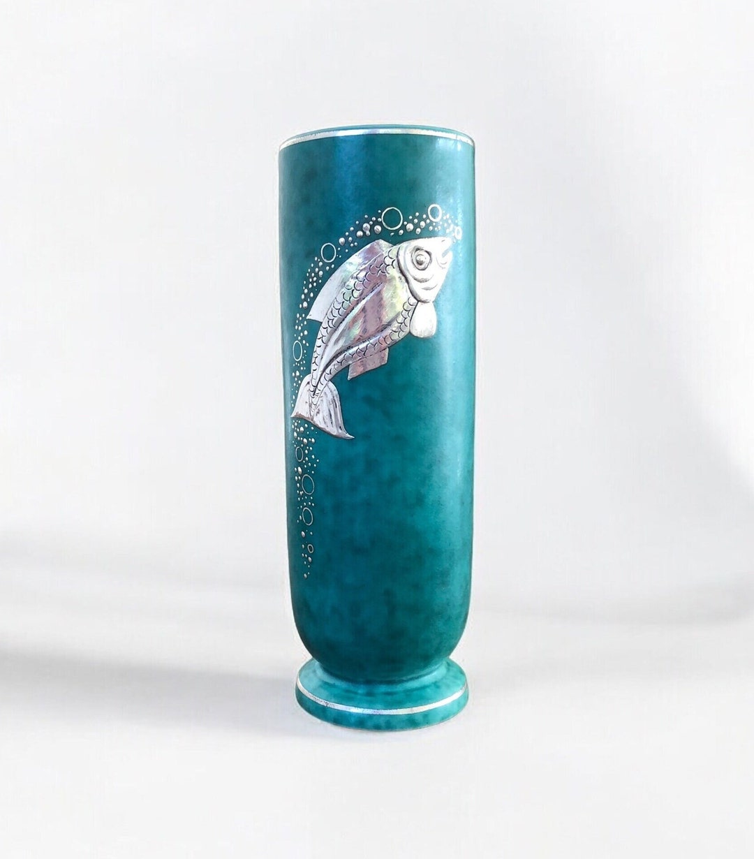 Vintage Argenta Vase: Wilhelm Kåge Gustavsberg Fish Silver Inlay (1940 ...