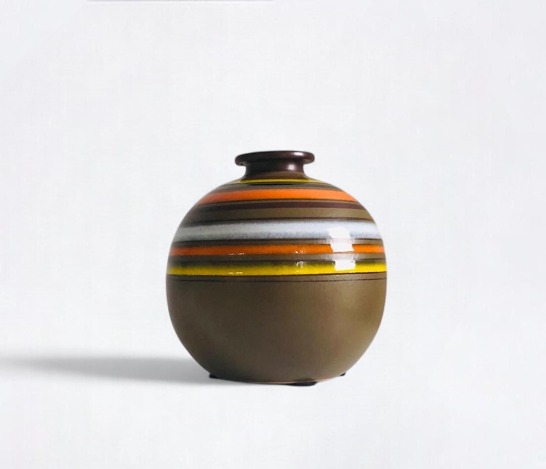 Rare Bitossi "fascie Colorate" Ceramic Ball Vase by Aldo Londi, Vintage ...