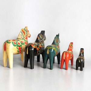 Vintage Set of 5 Original Swedish Dala Horses (1950s-1960s) – Hand ...