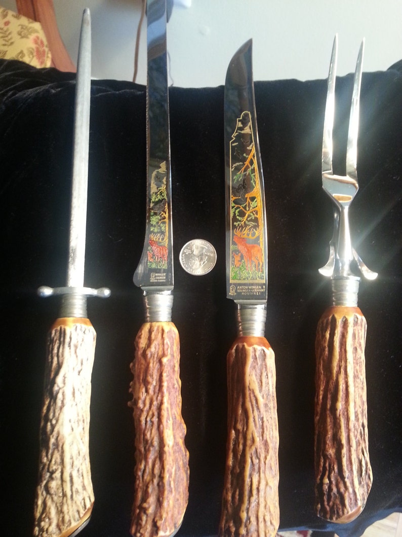 German Solingen Carving Set (anton Wingen) Stainless With Stag Handles ...