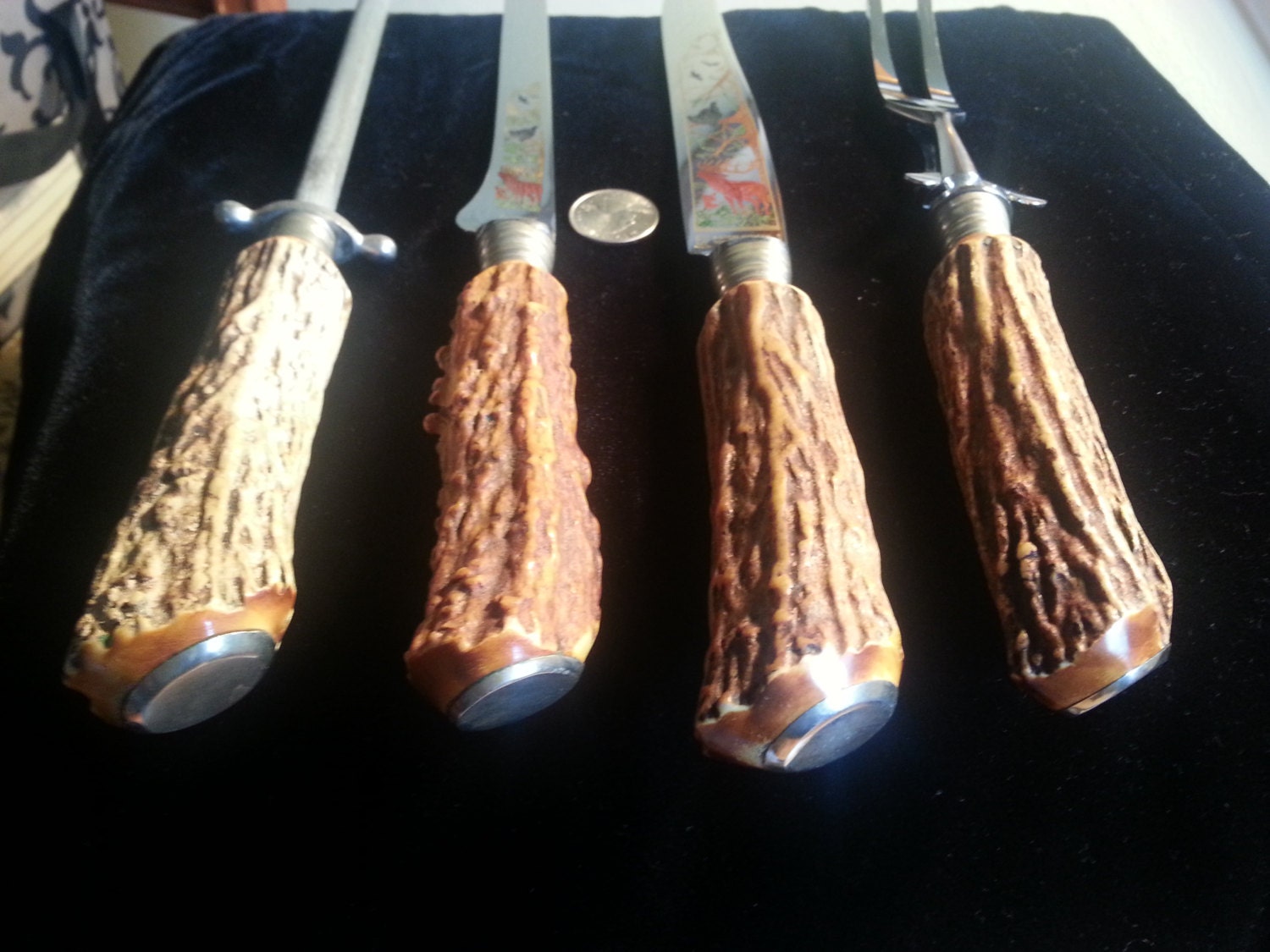 German Solingen Carving Set (anton Wingen) Stainless With Stag Handles ...