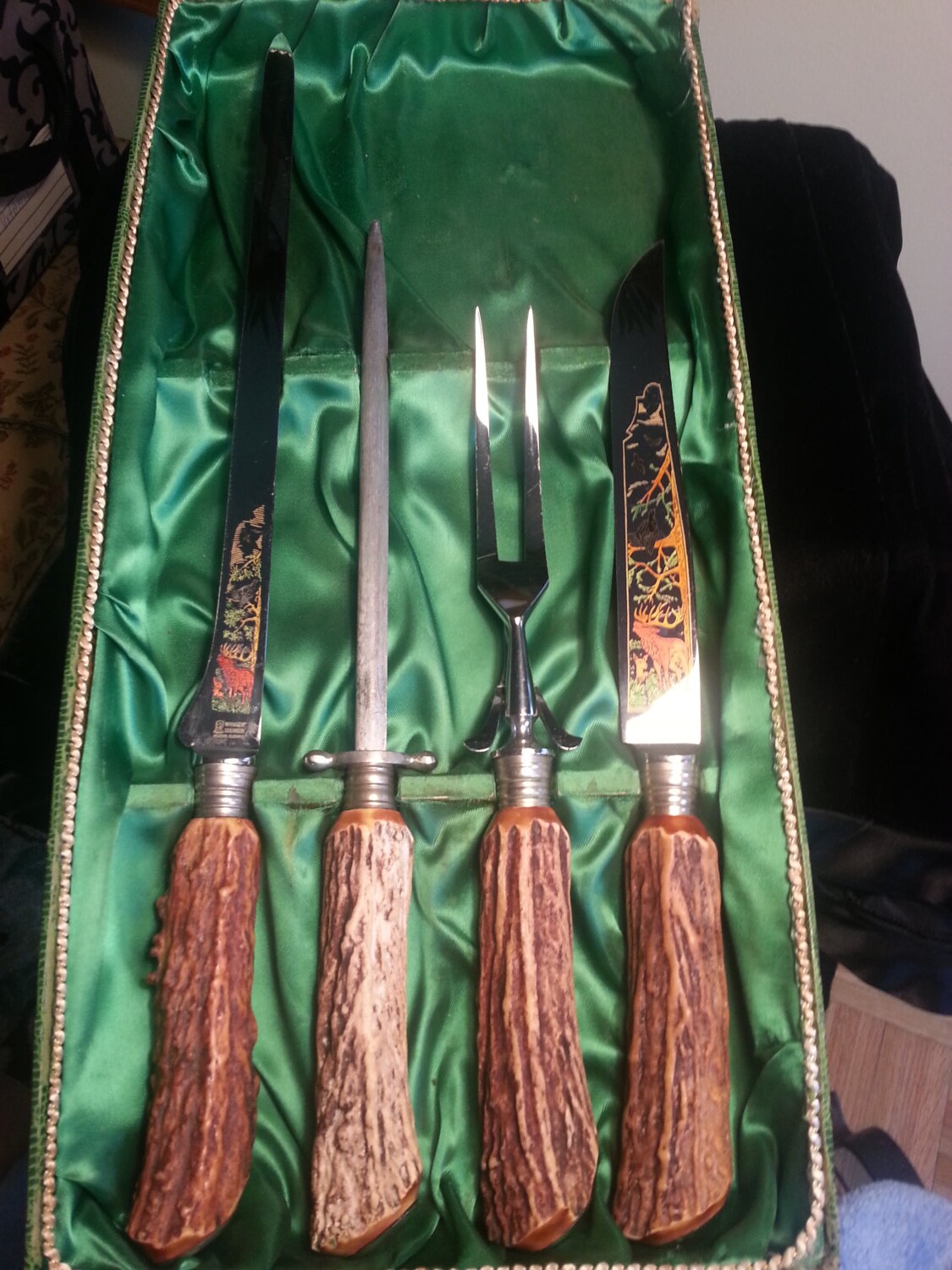 German Solingen Carving Set (anton Wingen) Stainless With Stag Handles ...