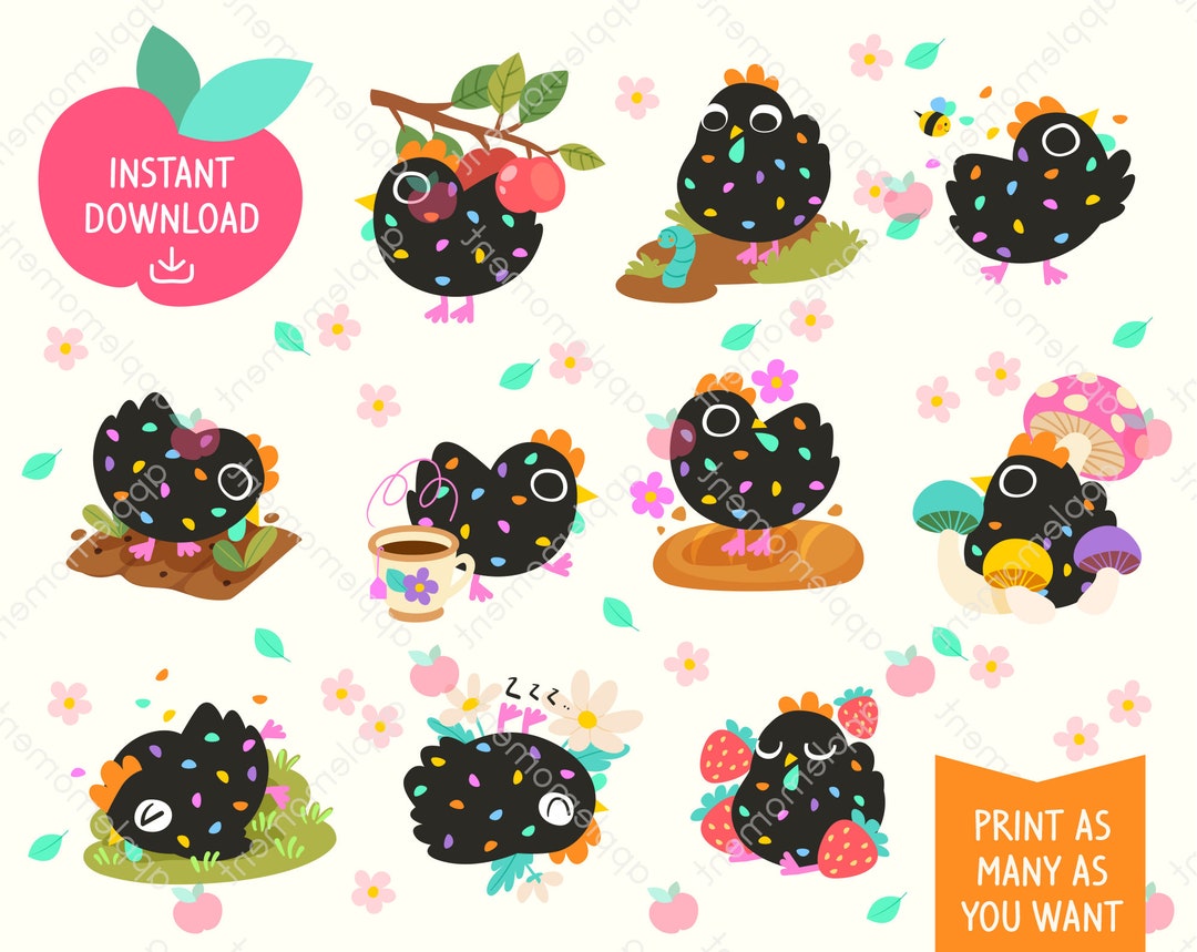 Cute Kawaii Printable Digital Stickers Clipart Cottagecore Rainbow ...